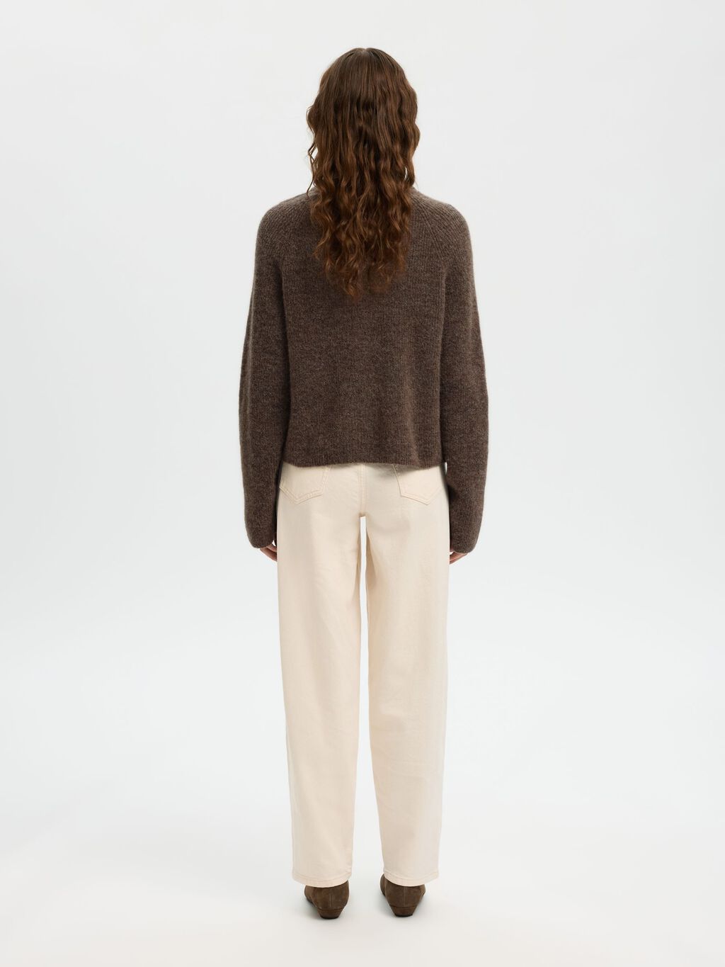 WOOL BLEND ZIP-FRONT CARDIGAN | Brown | Selected