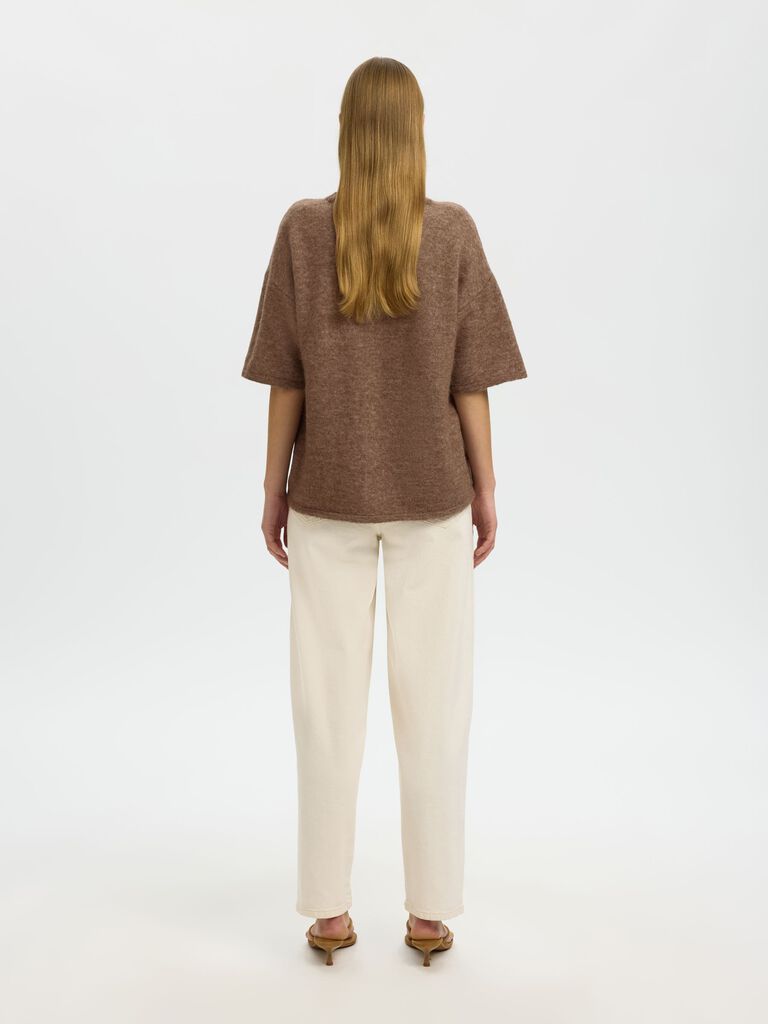 WOOL BLEND KNITTED PULLOVER | Brown | Selected