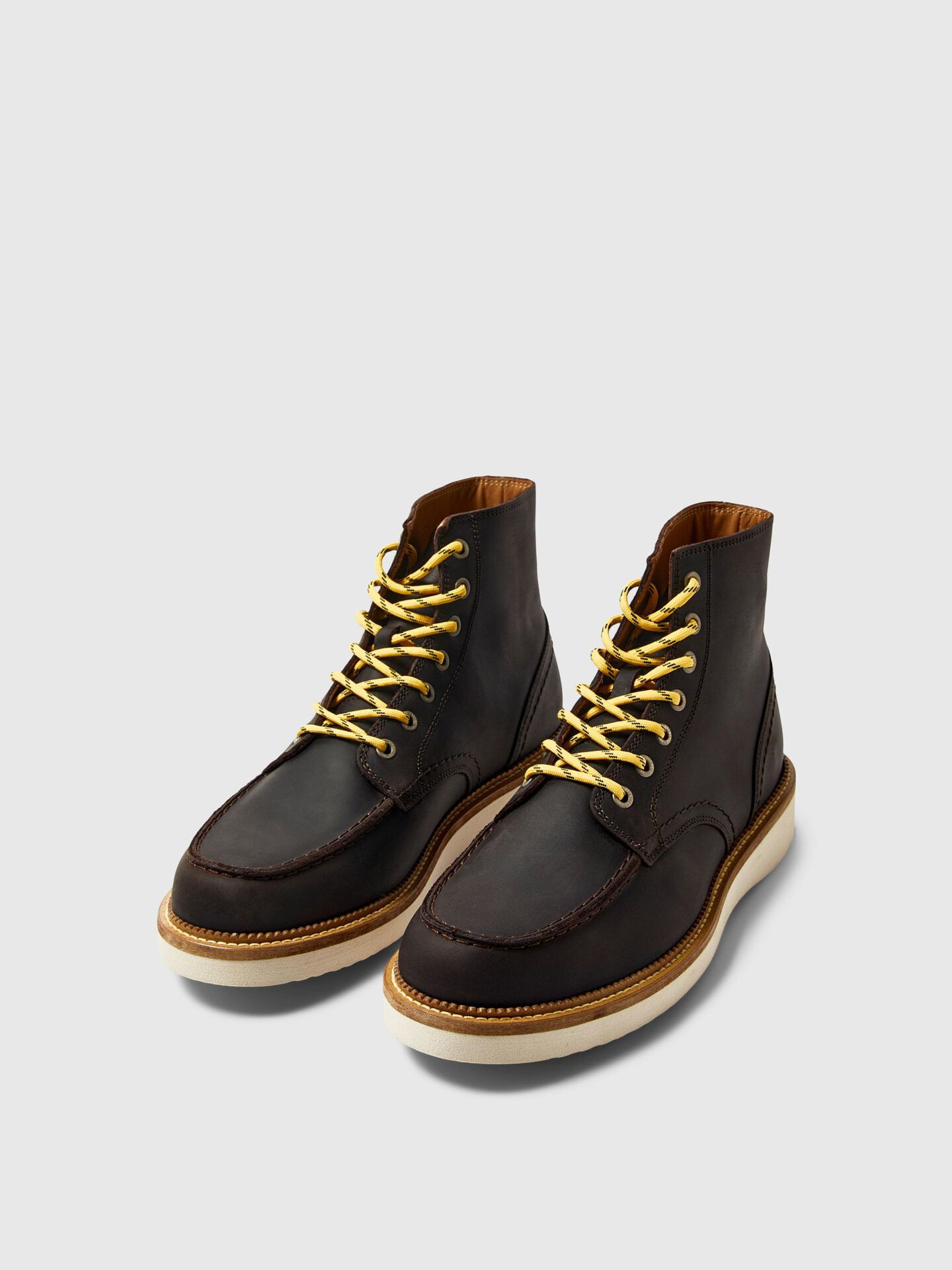 MOC-TOE LEATHER BOOTS | Brown | Selected