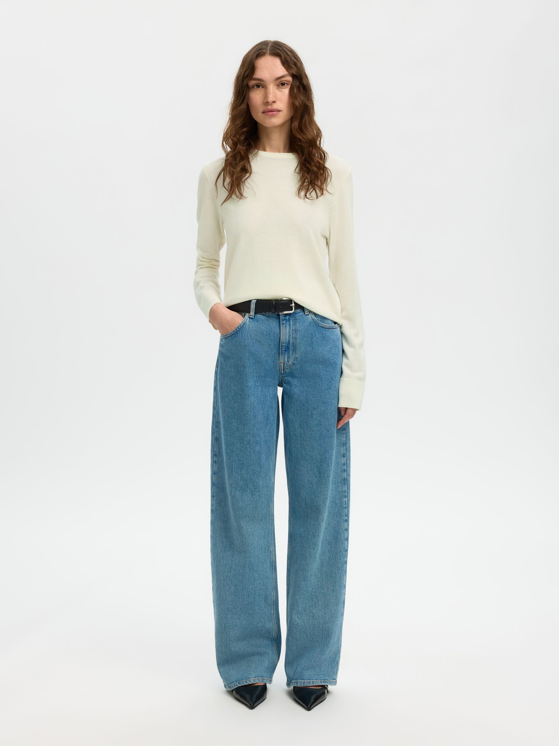 100% MERINO WOOL PULLOVER | White | Selected